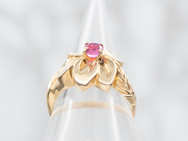 Yellow Gold Ruby Flower Ring - Market Square Jewelers