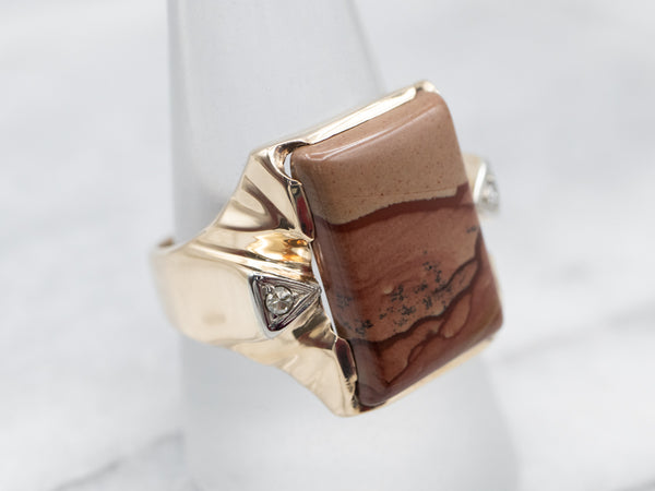 Beautiful Yellow Gold Jasper Ring with Diamond Accents - Market Square ...