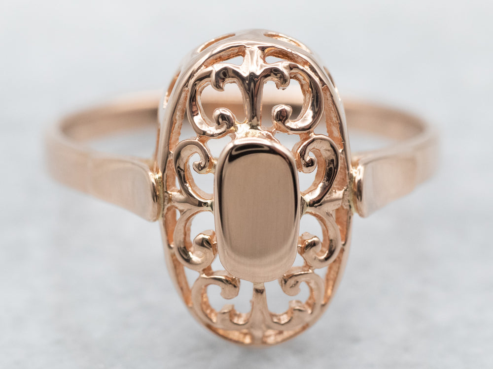 Pretty Rose Gold Filigree Signet Ring - Market Square Jewelers
