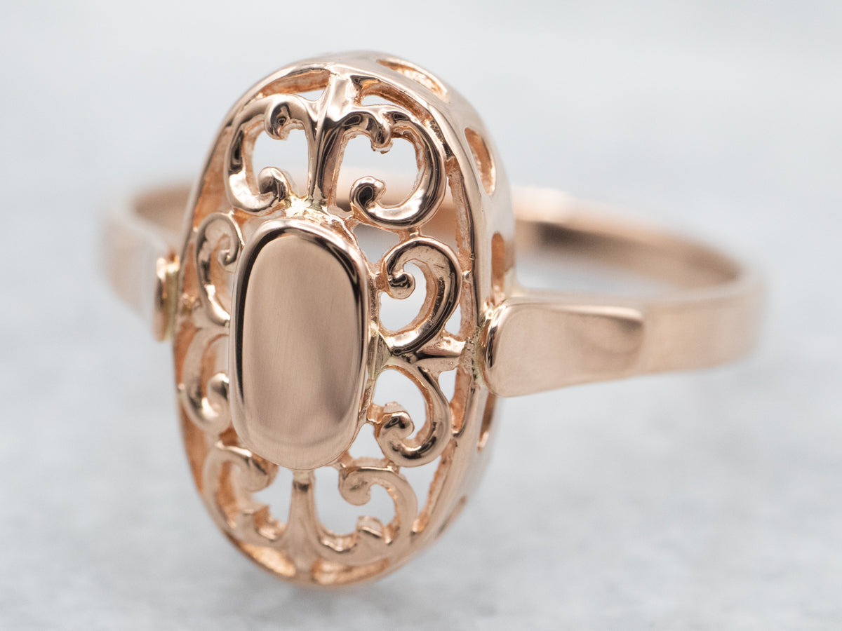 Pretty Rose Gold Filigree Signet Ring - Market Square Jewelers