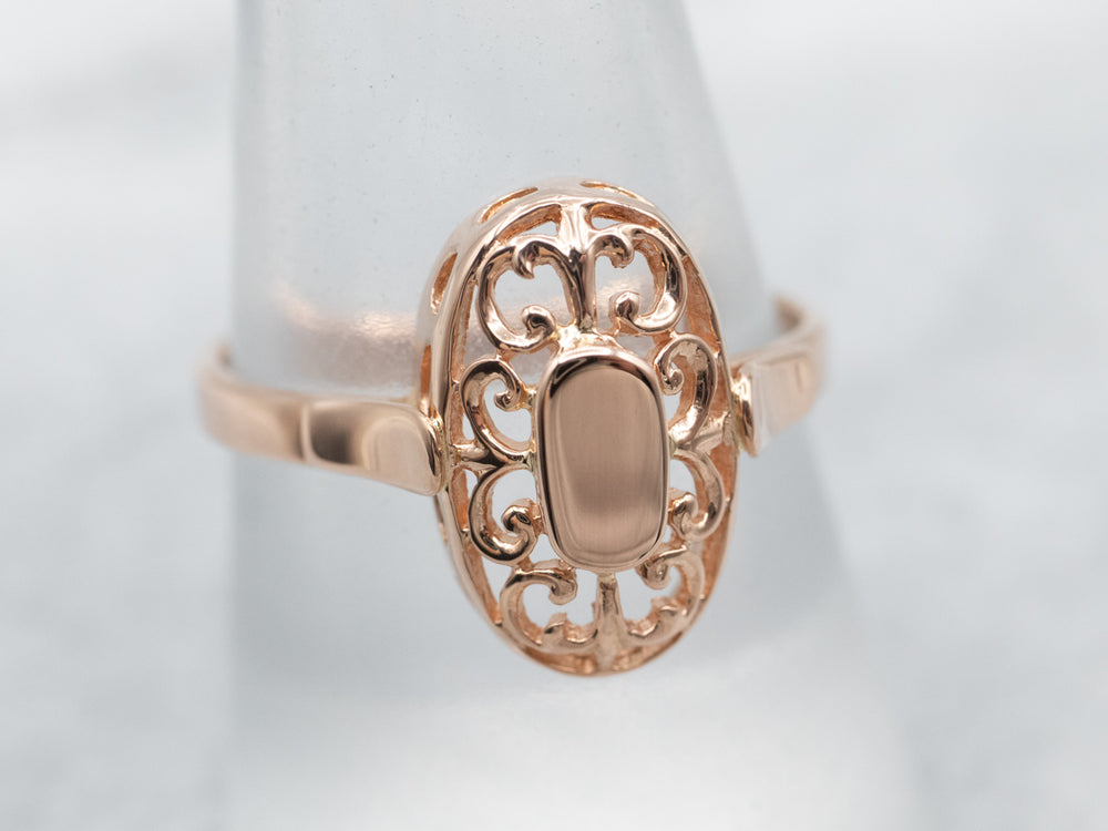 Pretty Rose Gold Filigree Signet Ring - Market Square Jewelers