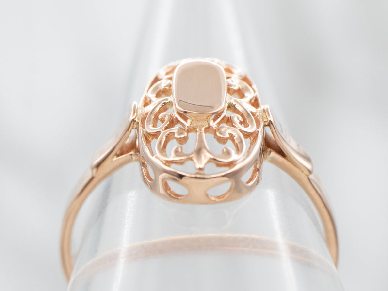 Pretty Rose Gold Filigree Signet Ring