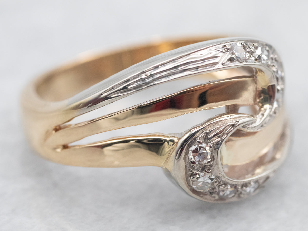 Vintage Two Tone Gold Diamond Swirl Ring - Market Square Jewelers