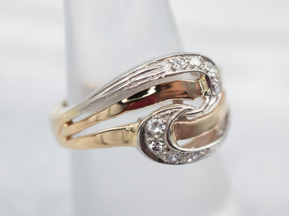 Vintage Two Tone Gold Diamond Swirl Ring - Market Square Jewelers