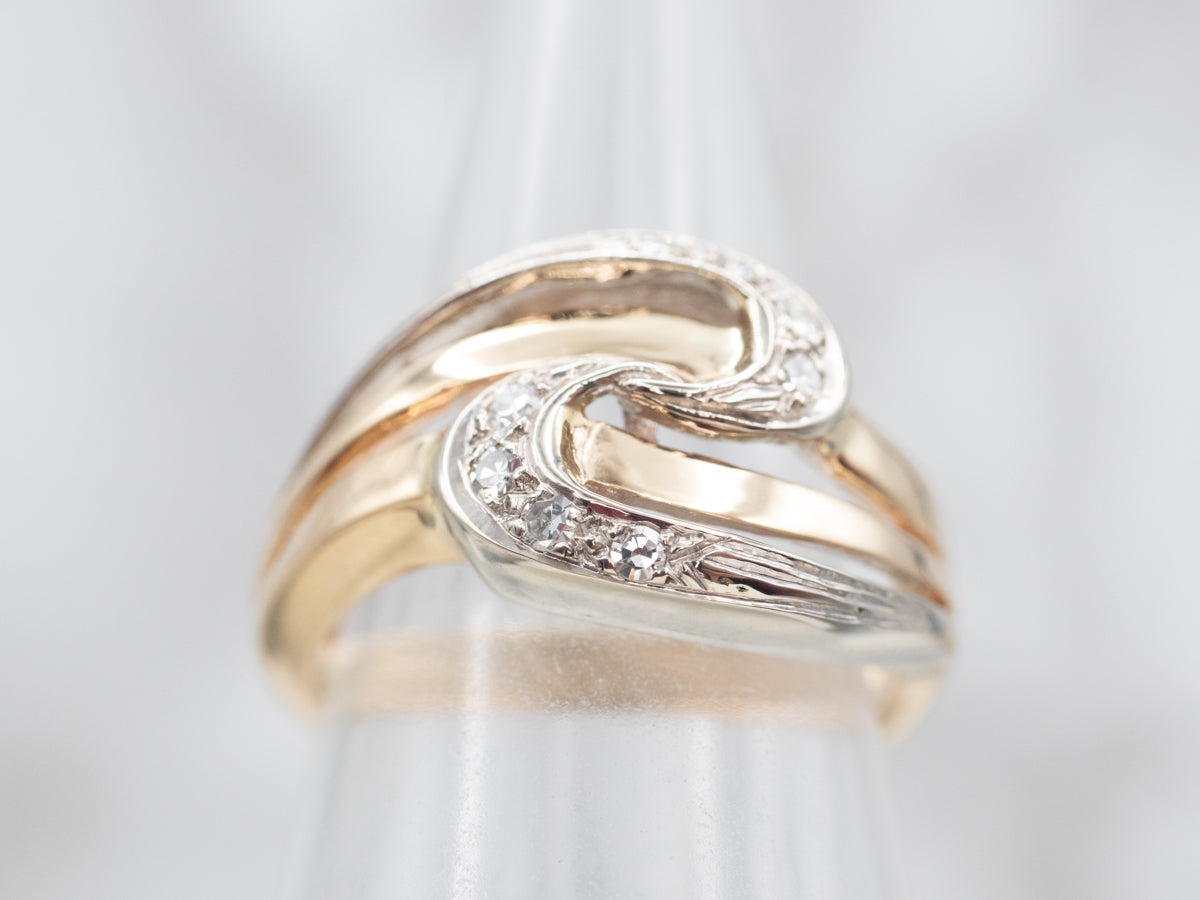 Vintage Two Tone Gold Diamond Swirl Ring - Market Square Jewelers