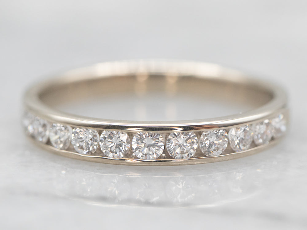 White Gold Curved Channel Set Diamond Wedding Band