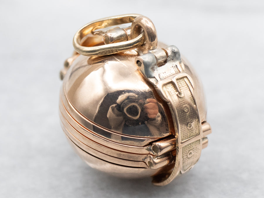 Heavy Gold Book Locket with Monogram and Enamel Details