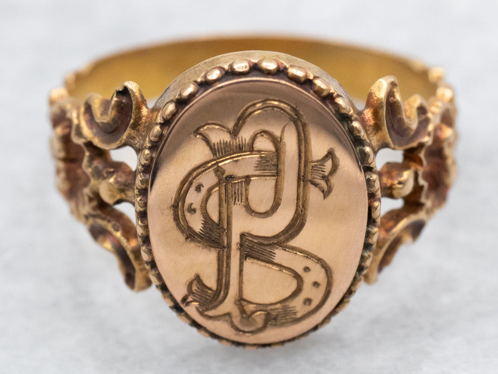 Men's Onyx and Diamond Retro "DN" Signet Ring,