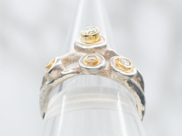 Mixed Metal Abstract Bezel Set Diamond Ring - Market Square Jewelers