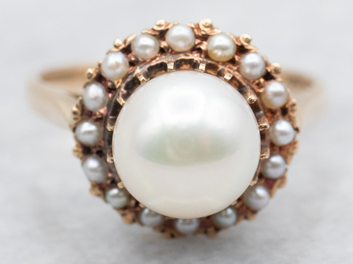 Pearl Ring with Seed Pearl Halo - Market Square Jewelers