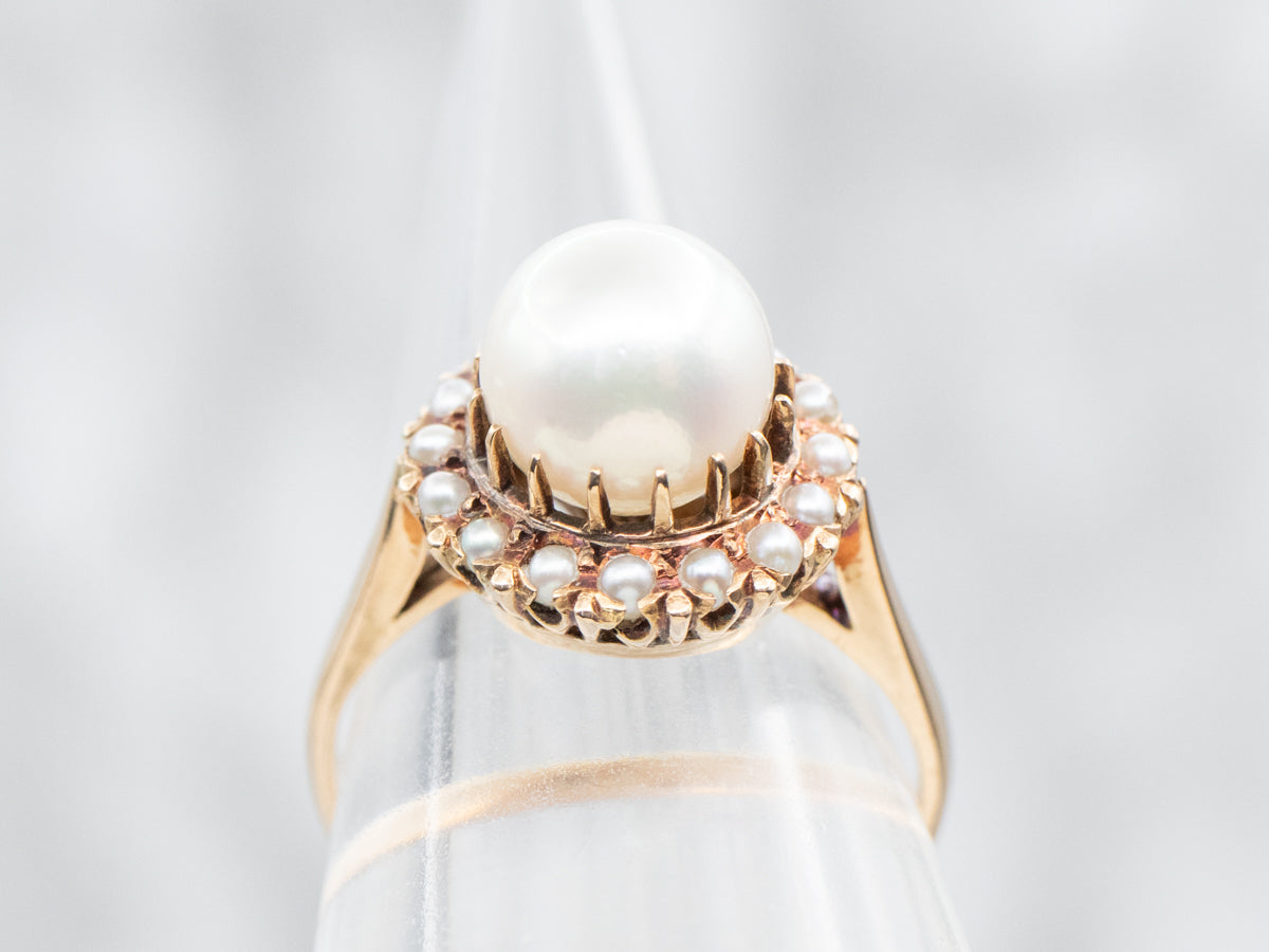 Pearl Ring with Seed Pearl Halo - Market Square Jewelers