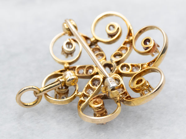 Yellow Gold Old Mine Cut Diamond Pinwheel Brooch or Pendant - Market ...