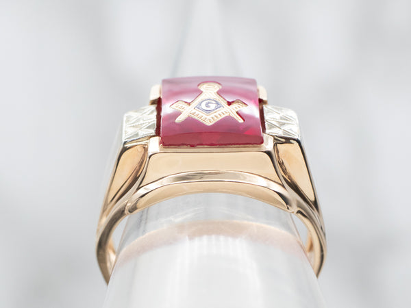 Men's Vintage Gold Synthetic Ruby Masonic Ring - Market Square Jewelers