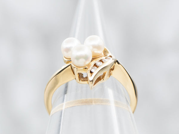 Saltwater Pearl and Channel Set Diamond Ring - Market Square Jewelers