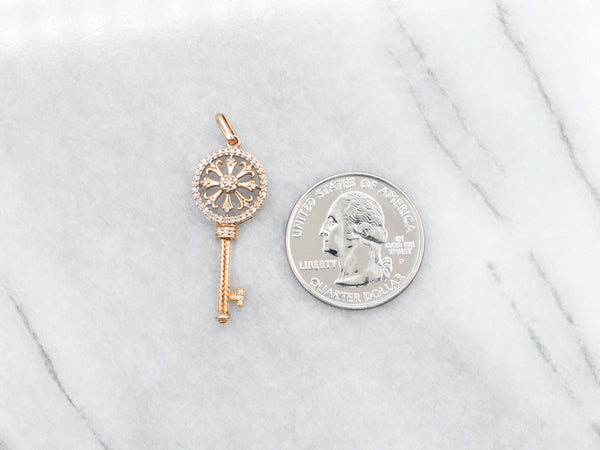 Ornate Rose Gold Diamond Key Pendant - Market Square Jewelers