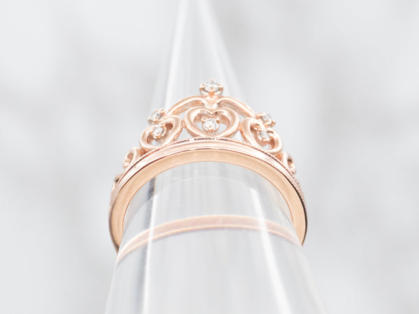 Ornate Rose Gold Diamond Crown Ring - Market Square Jewelers