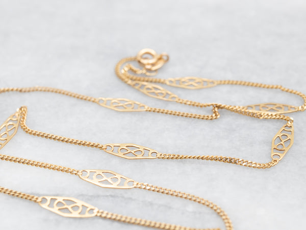 Yellow Gold Filigree Link Station Chain - Market Square Jewelers