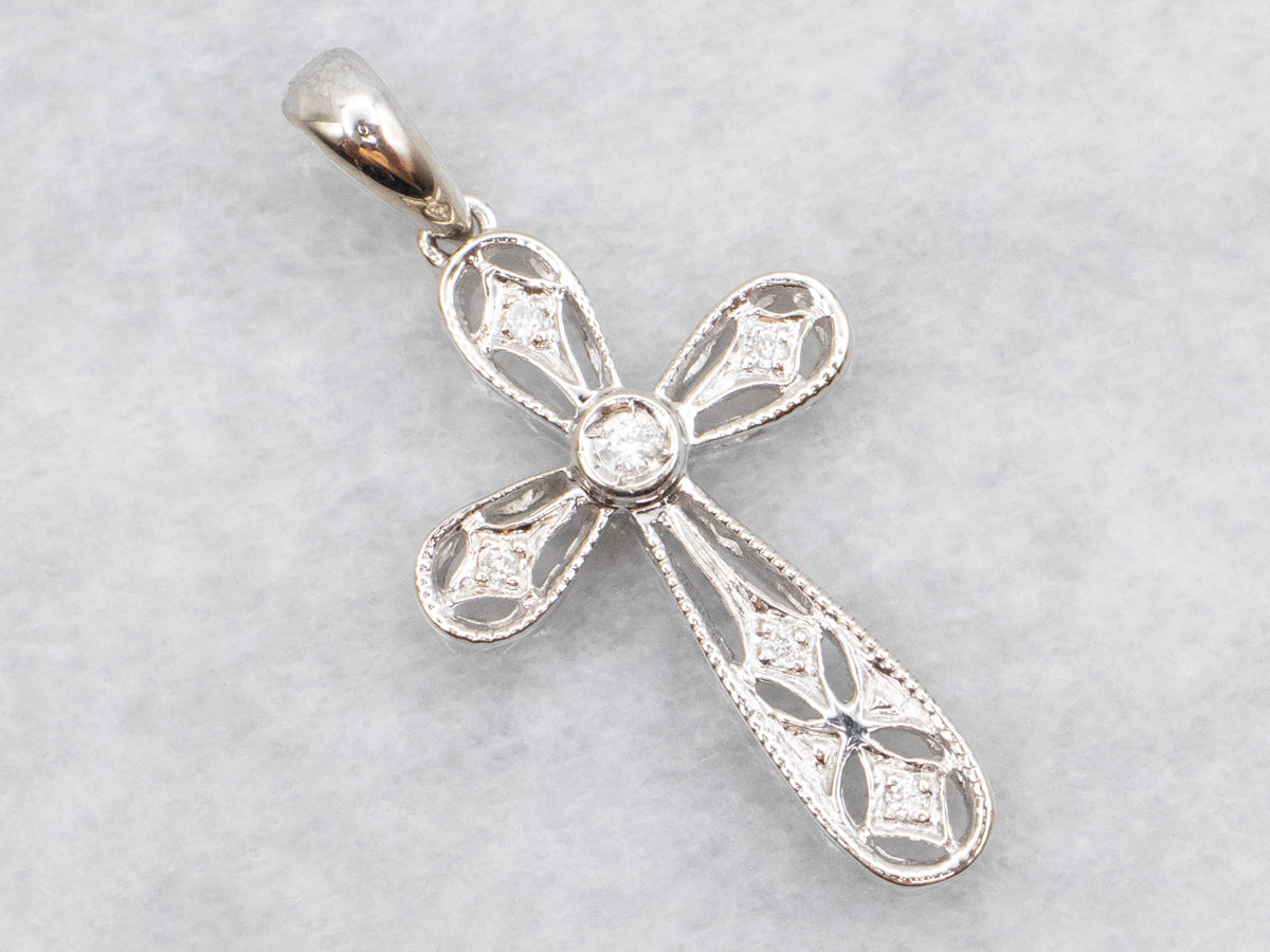Diamond Rounded Cross Pendant - Market Square Jewelers