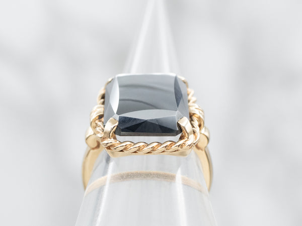 Vintage Gold Hematite Solitaire Ring with Twisted Shoulders - Market Square Jewelers