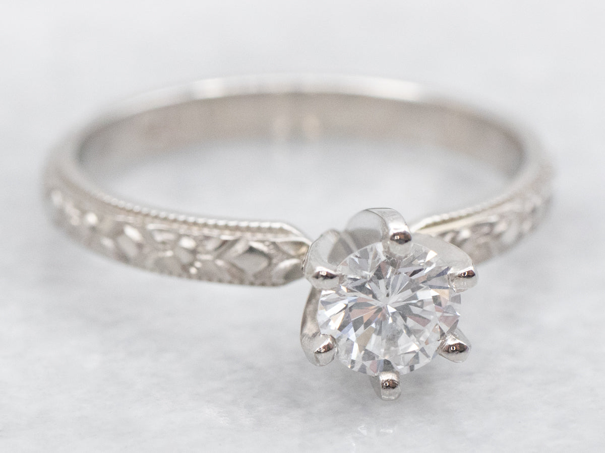 Forget-Me-Not Platinum and Diamond Solitaire Engagement Ring - Market ...
