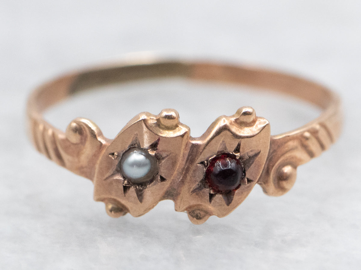 Victorian Gold Seed Pearl and Red Glass Doublet Baptism Band - Market ...