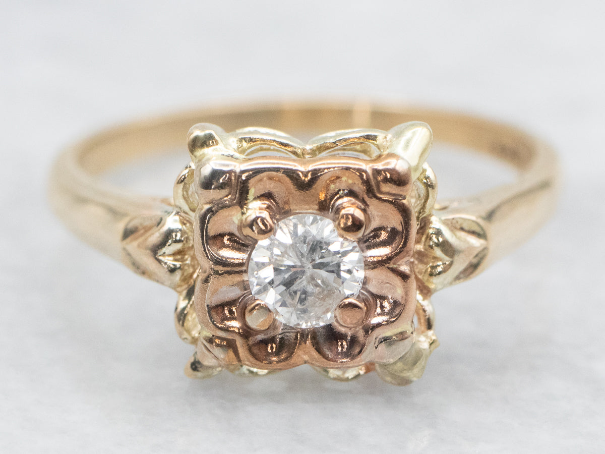 Unique Flower Diamond Solitaire Engagement Ring - Market Square Jewelers