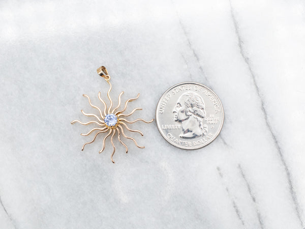 Scrolling Gold Sapphire Sunburst Pendant - Market Square Jewelers
