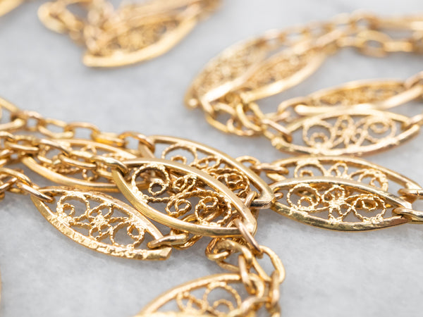 Long Scrolling Gold Filigree Link Chain - Market Square Jewelers