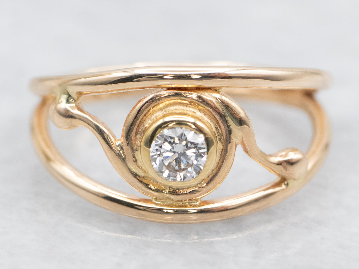 Scrolling Gold Bezel Set Diamond Openwork Ring - Market Square Jewelers