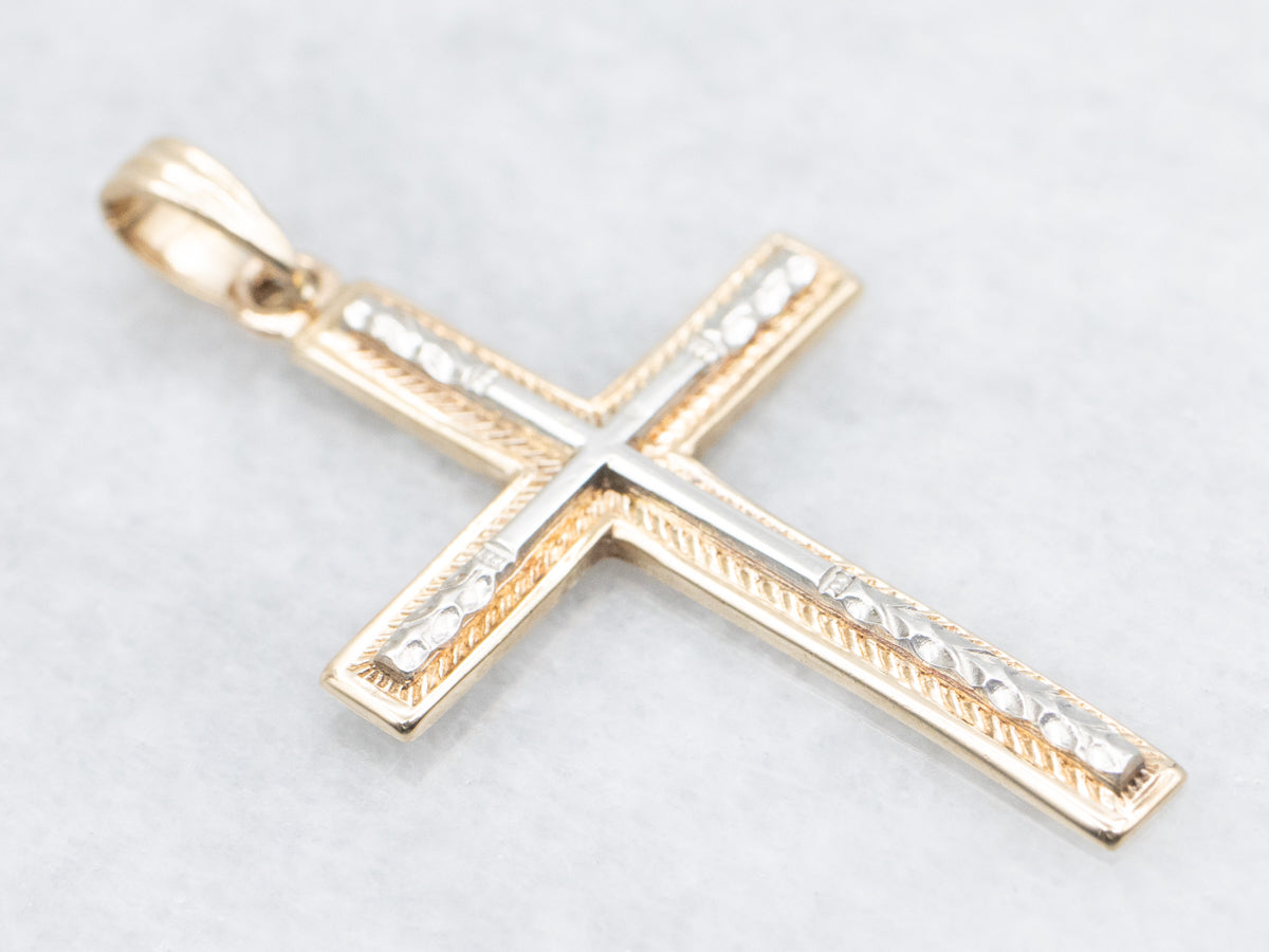 Two Tone Textured Gold Cross Pendant - Market Square Jewelers