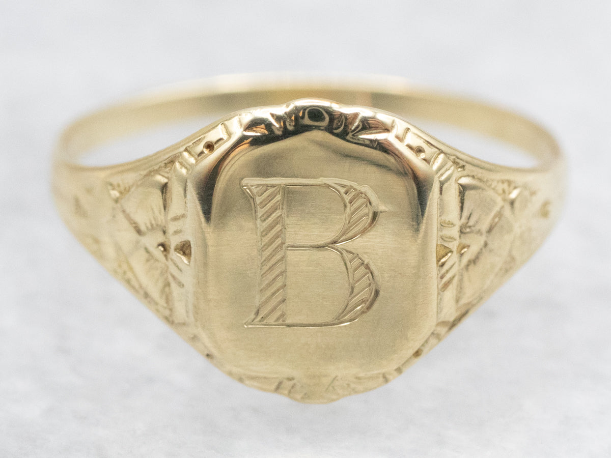 Antique Green Gold Letter "B" Signet Ring - Market Square Jewelers