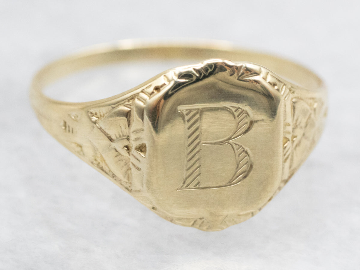 Antique Green Gold Letter "B" Signet Ring - Market Square Jewelers