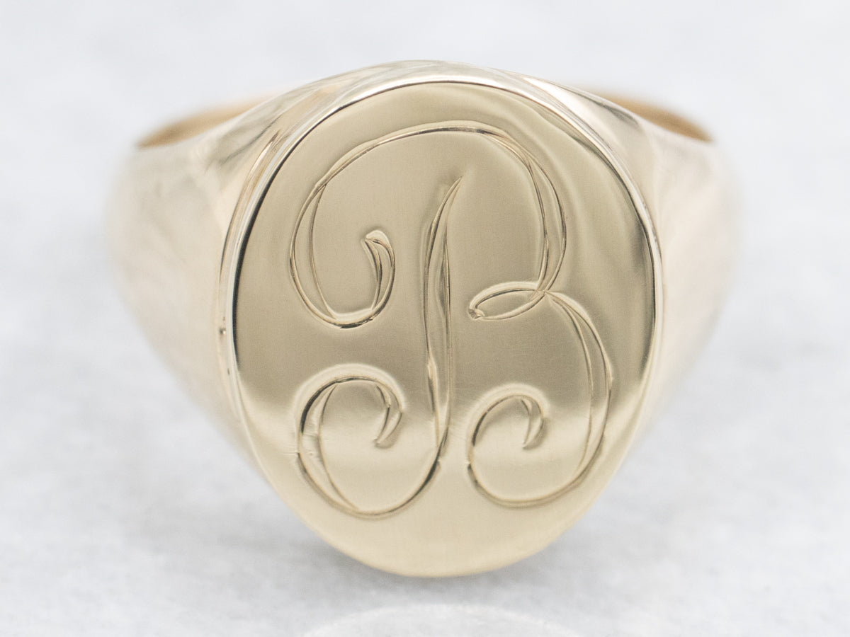Polished Gold Scrolling Letter "B" Signet Ring - Market Square Jewelers