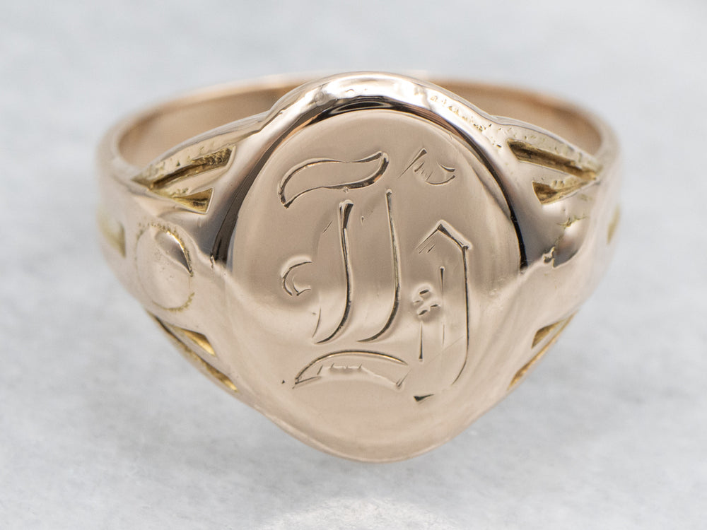 Engraved Old English Letter "T" Gold Signet Ring - Market Square Jewelers