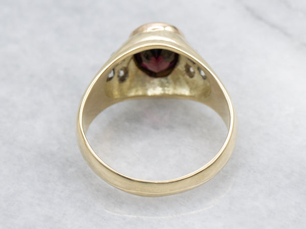 Unisex Bezel Set Garnet and Diamond Yellow Gold Ring - Market Square ...