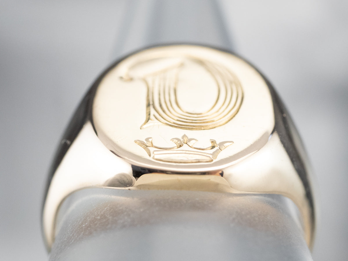 Bold Gold "D and Crown" Signet Ring - Market Square Jewelers