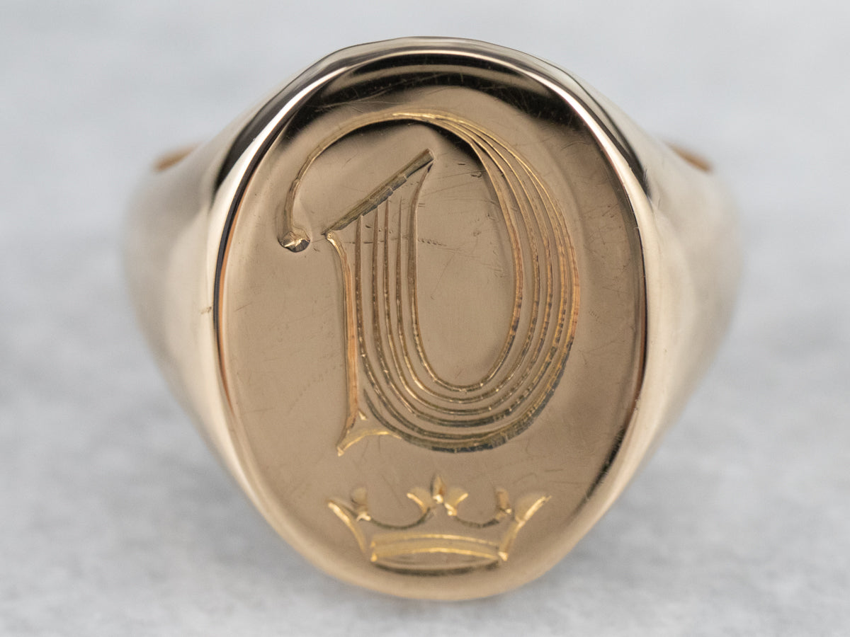 Bold Gold "D and Crown" Signet Ring - Market Square Jewelers