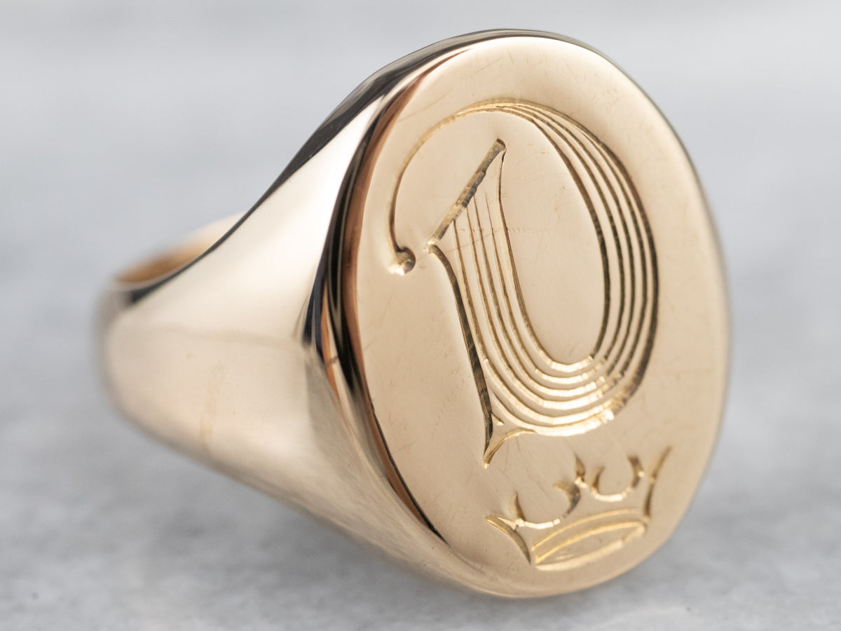 Bold Gold "D and Crown" Signet Ring - Market Square Jewelers