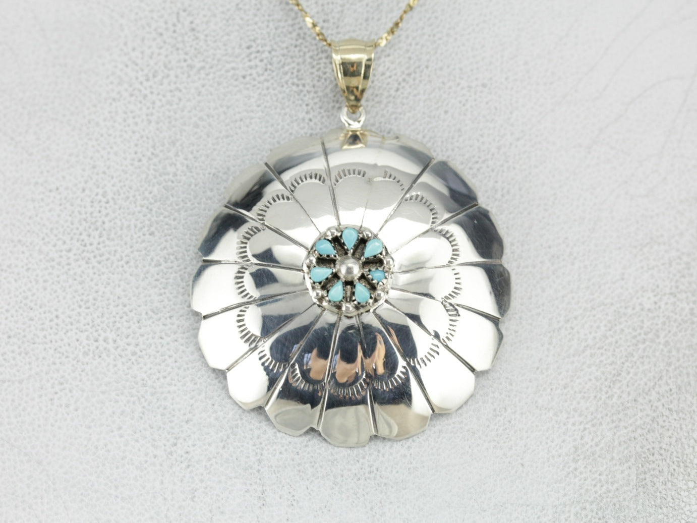 Native American Turquoise Concha Pendant - Market Square Jewelers