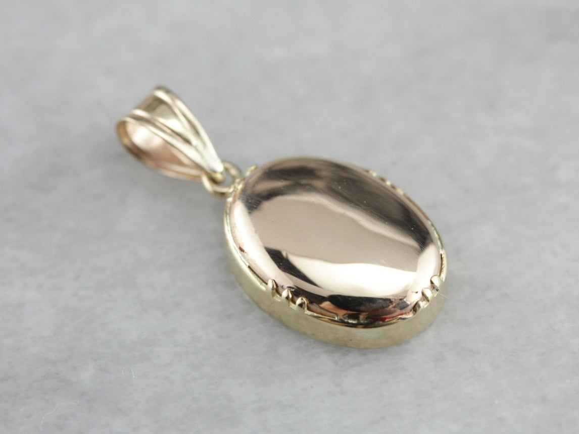 Small Yellow Gold Dainty Oval Pendant