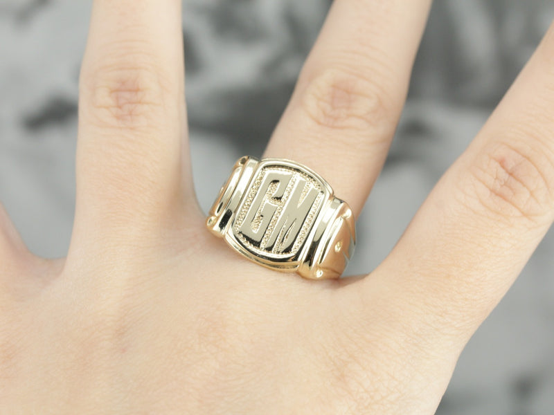 Men's "GM" Yellow Gold Signet Ring - Market Square Jewelers