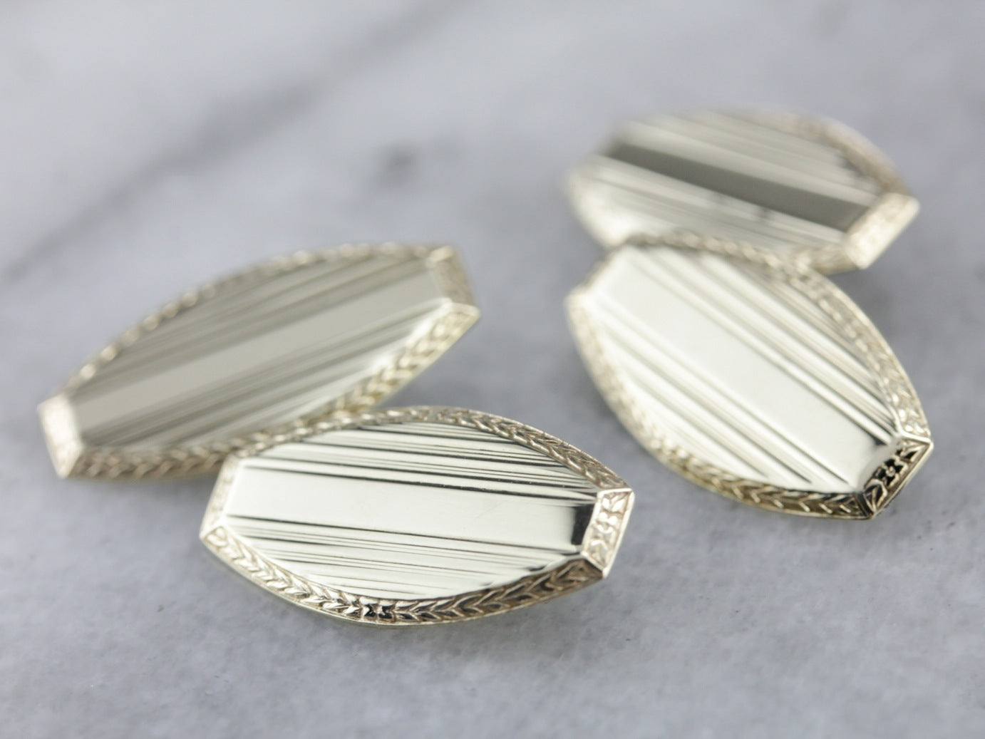 Art Nouveau Etched Gold Cufflinks - Market Square Jewelers