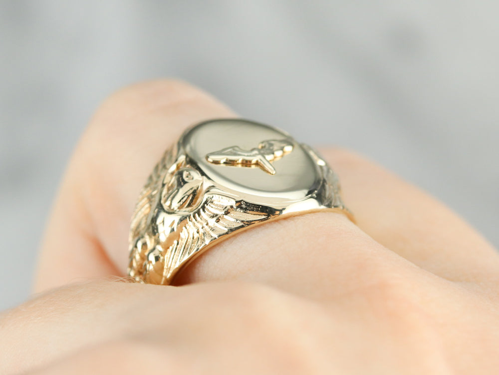 Vintage Military Eagle Gold Signet Ring - Market Square Jewelers