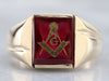 Men's Ruby Red Glass Masonic Ring
