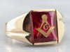 Men's Ruby Red Glass Masonic Ring