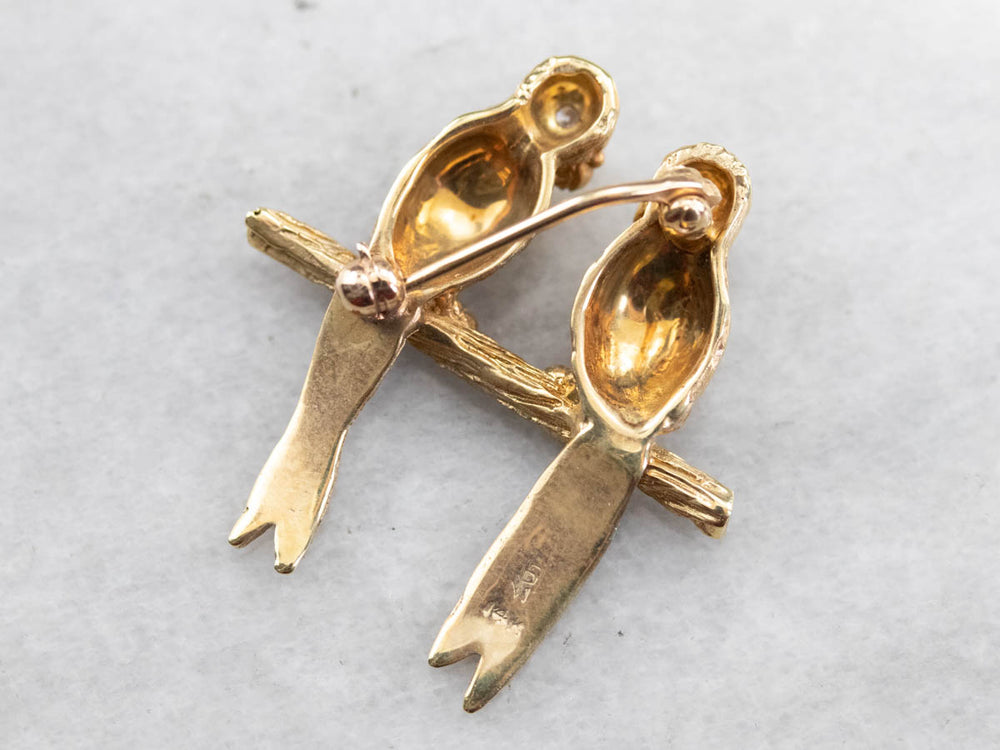 Two Parrots Diamond Gold Brooch - Market Square Jewelers