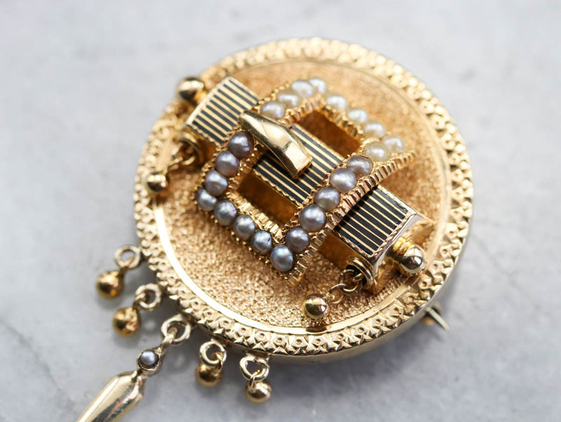 Seed Pearl Gold Medallion Brooch - Market Square Jewelers