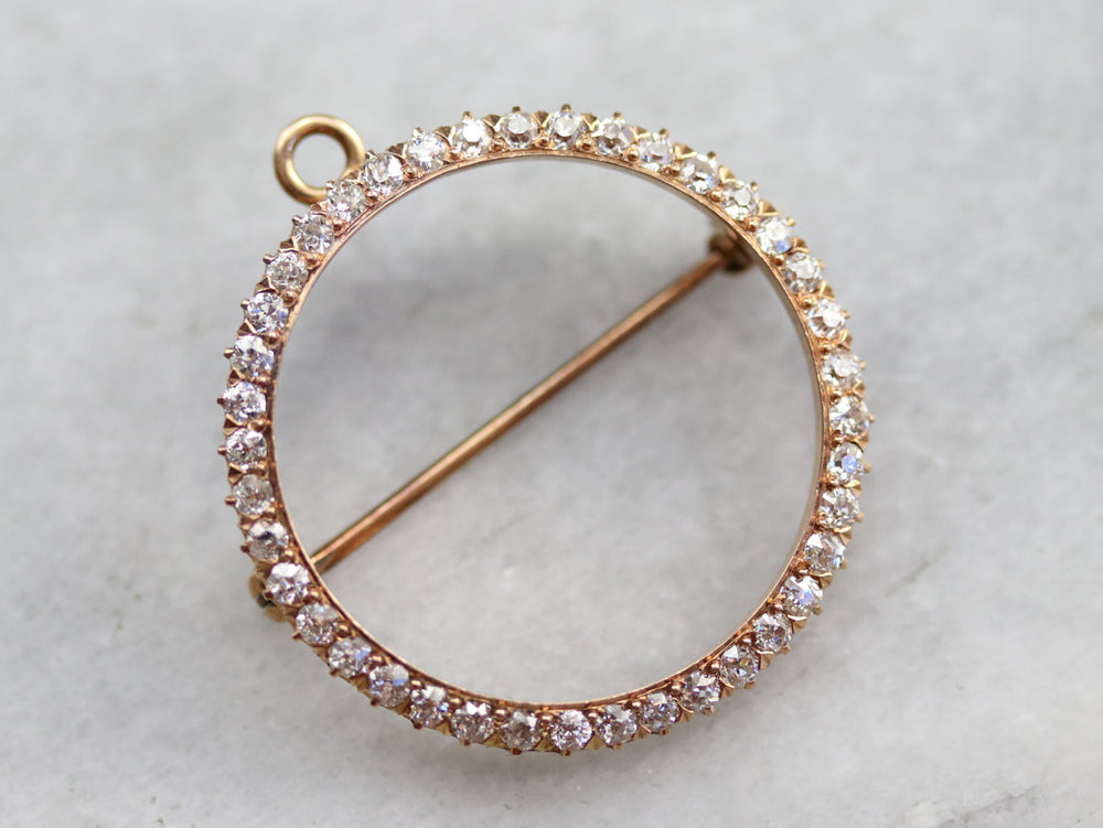Antique Old Mine Cut Diamond Circle Pin - Market Square Jewelers