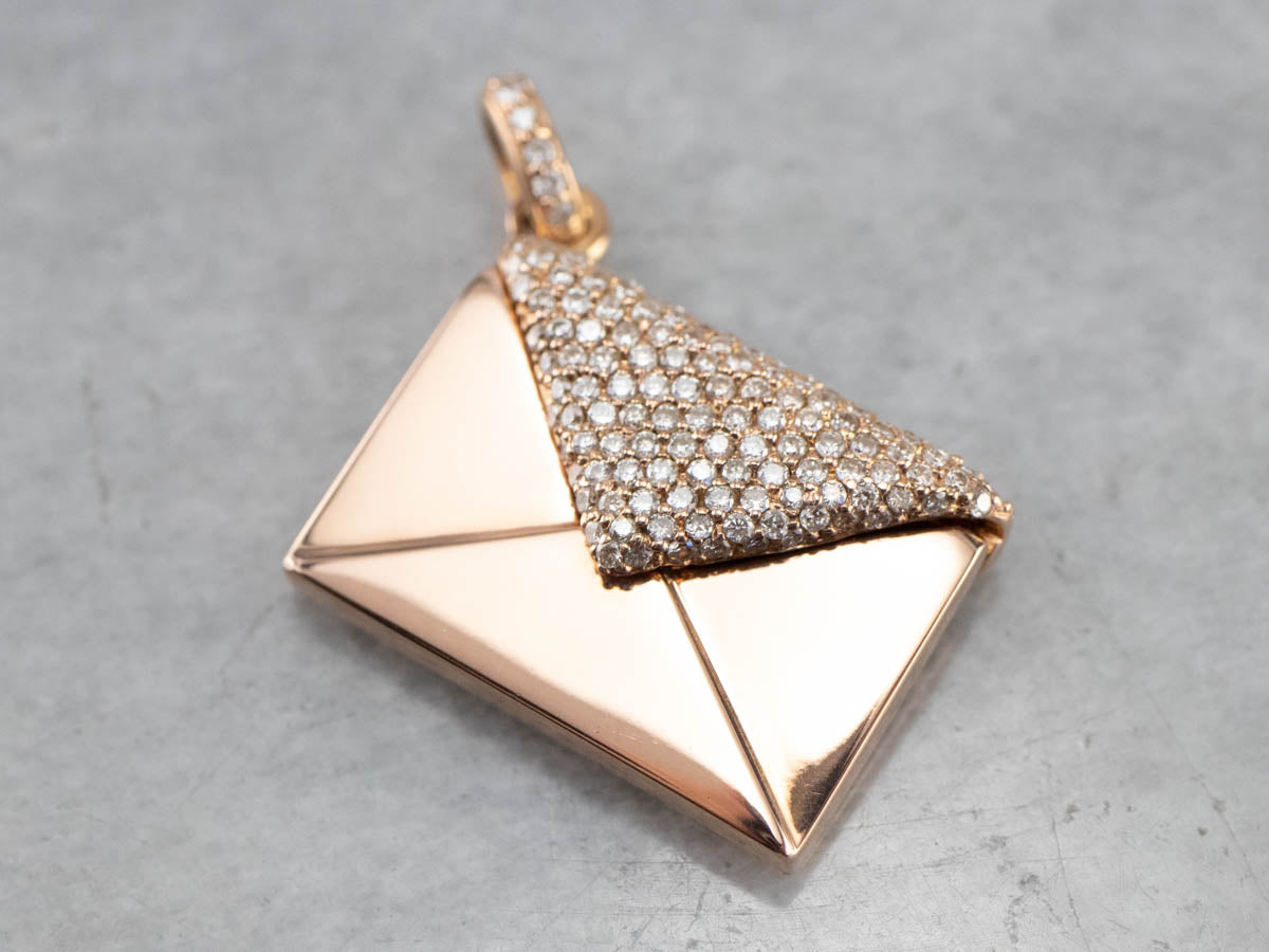 Diamond Encrusted Rose Gold Envelope Pendant - Market Square Jewelers