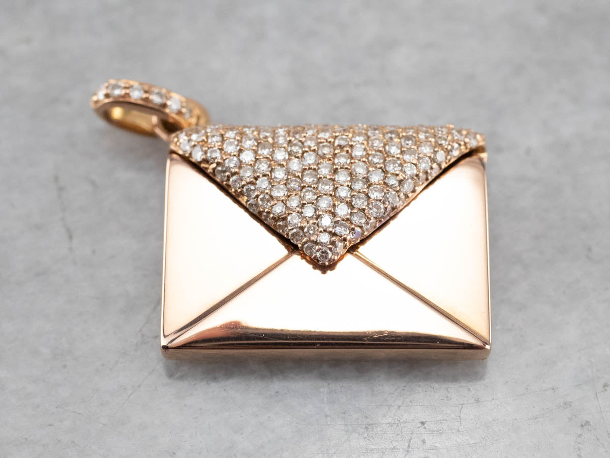 Diamond Encrusted Rose Gold Envelope Pendant - Market Square Jewelers